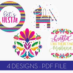 Fiesta Printable Cupcake Toppers or Favor Tags, Couples Shower Decor ...