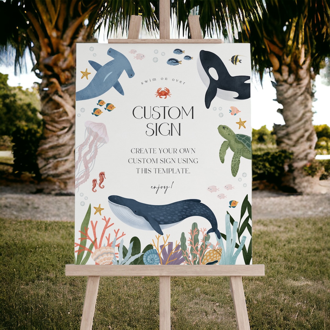 Under the Sea Custom Sign Printable Template, One-der the Sea First ...