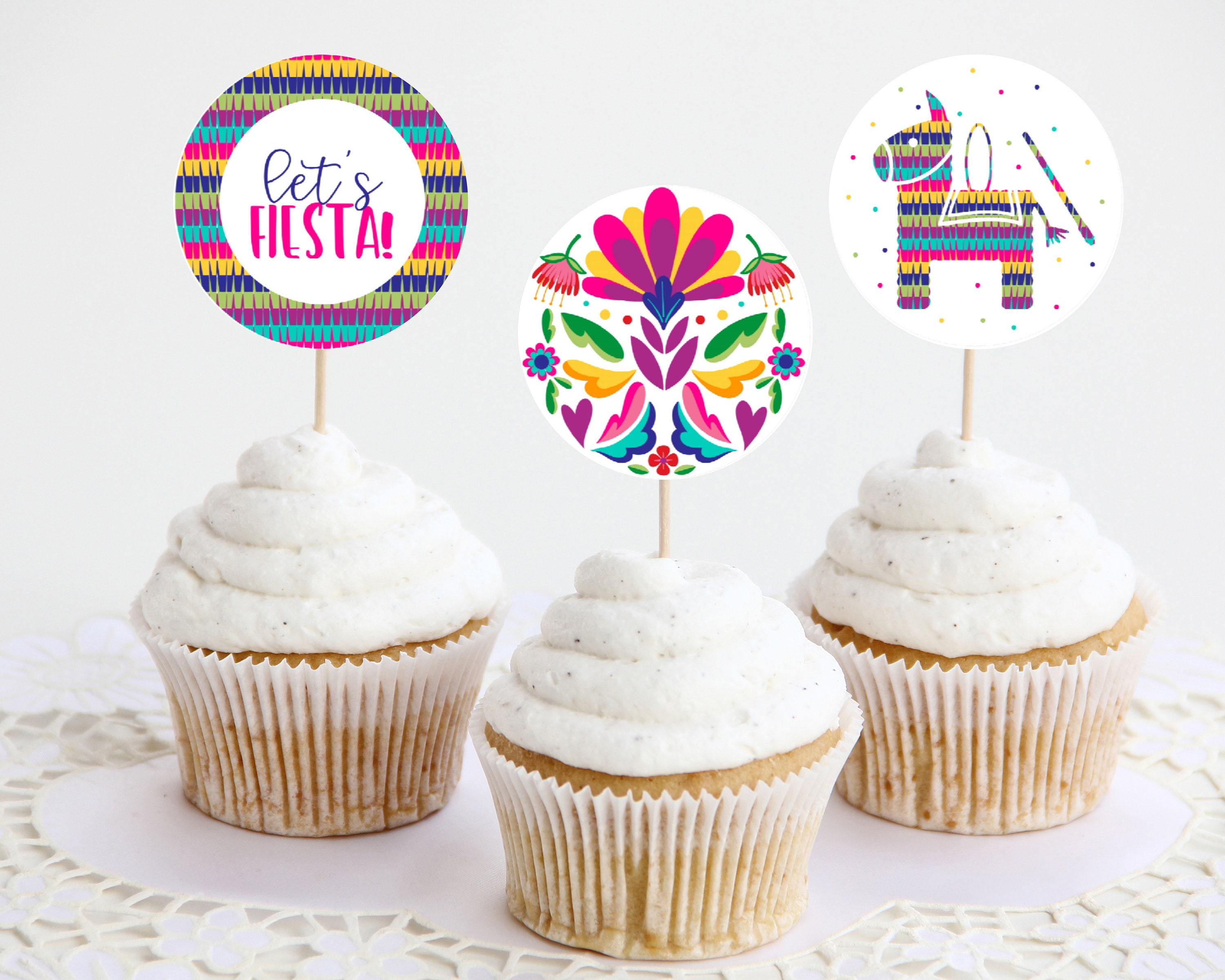 Fiesta Printable Cupcake Toppers or Favor Tags Couples Shower | Etsy