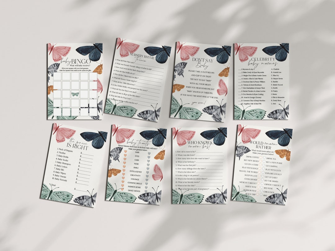 Butterfly Baby Shower Games Bundle Template, Flutter on Over Baby ...