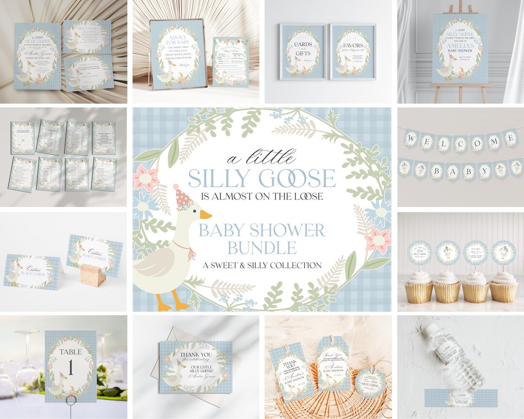 Blue Floral Silly Goose Baby Shower Bundle Printable Template, Little ...