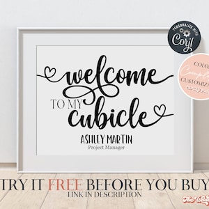 Welcome to My Cube Printable, Feminine Office Wall Decor for Women ...