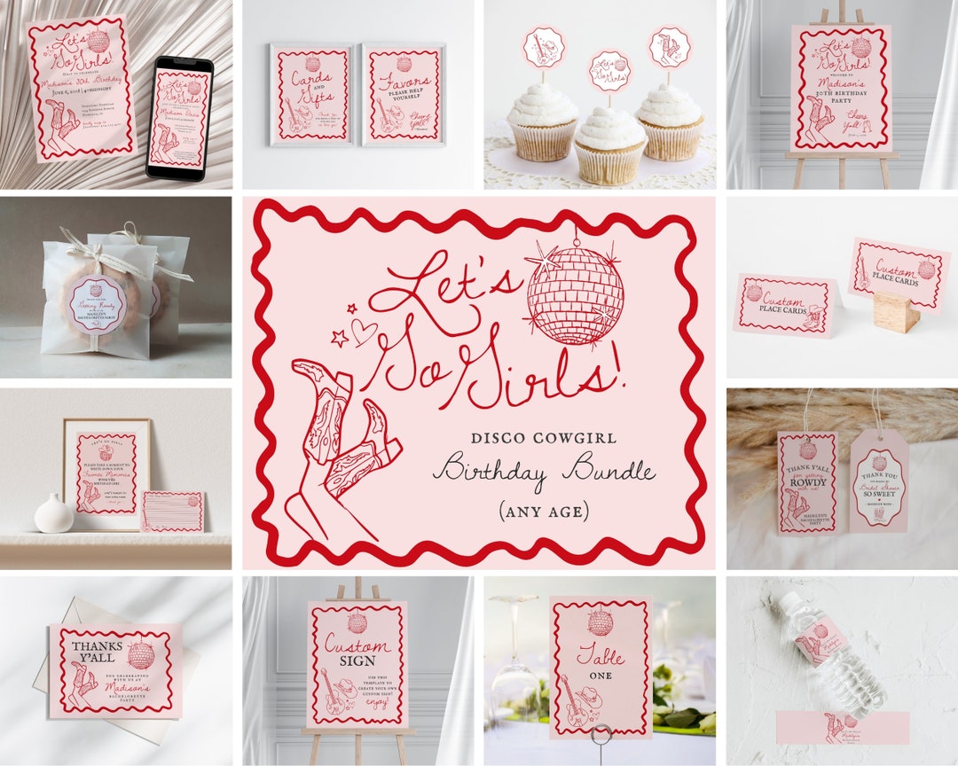 Disco Cowgirl Birthday Bundle Template, Cowgirl Bday Decor Kit, Pink ...