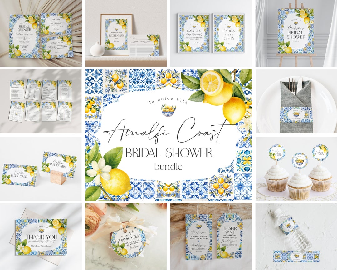 Amalfi Coast Bridal Shower Printable Bundle, Lemon Citrus Mediterranean ...