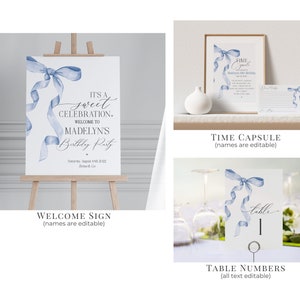 Blue Bow First Birthday Bundle Printable Template, Fancy Coquette Bow ...