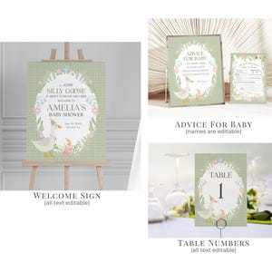 Green Floral Silly Goose Baby Shower Bundle Printable Template, Little ...