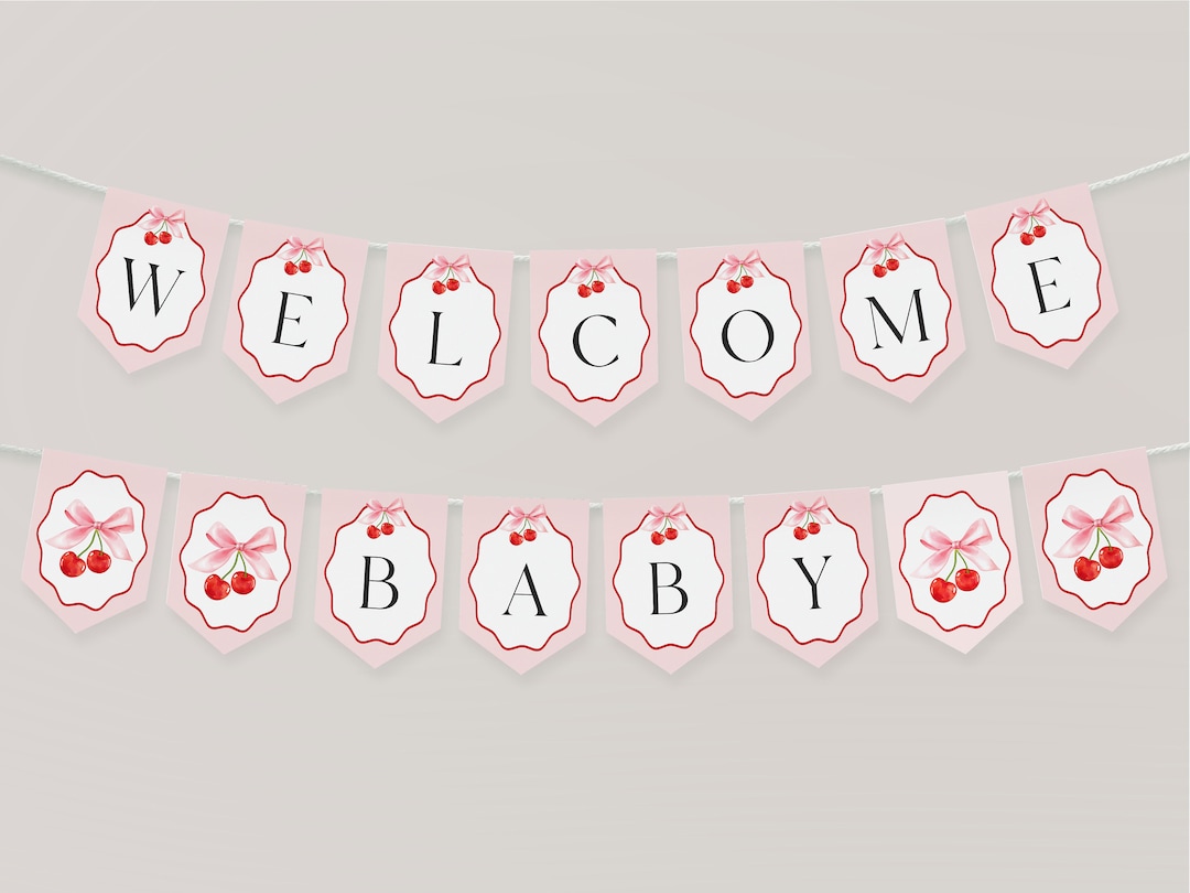 Cherry Sweet Baby Shower Banner Printable Template, Cherry on Top Theme ...