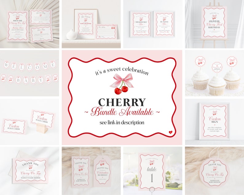 Cherry Sweet Birthday Banner Printable Template, Cherry on Top Theme ...