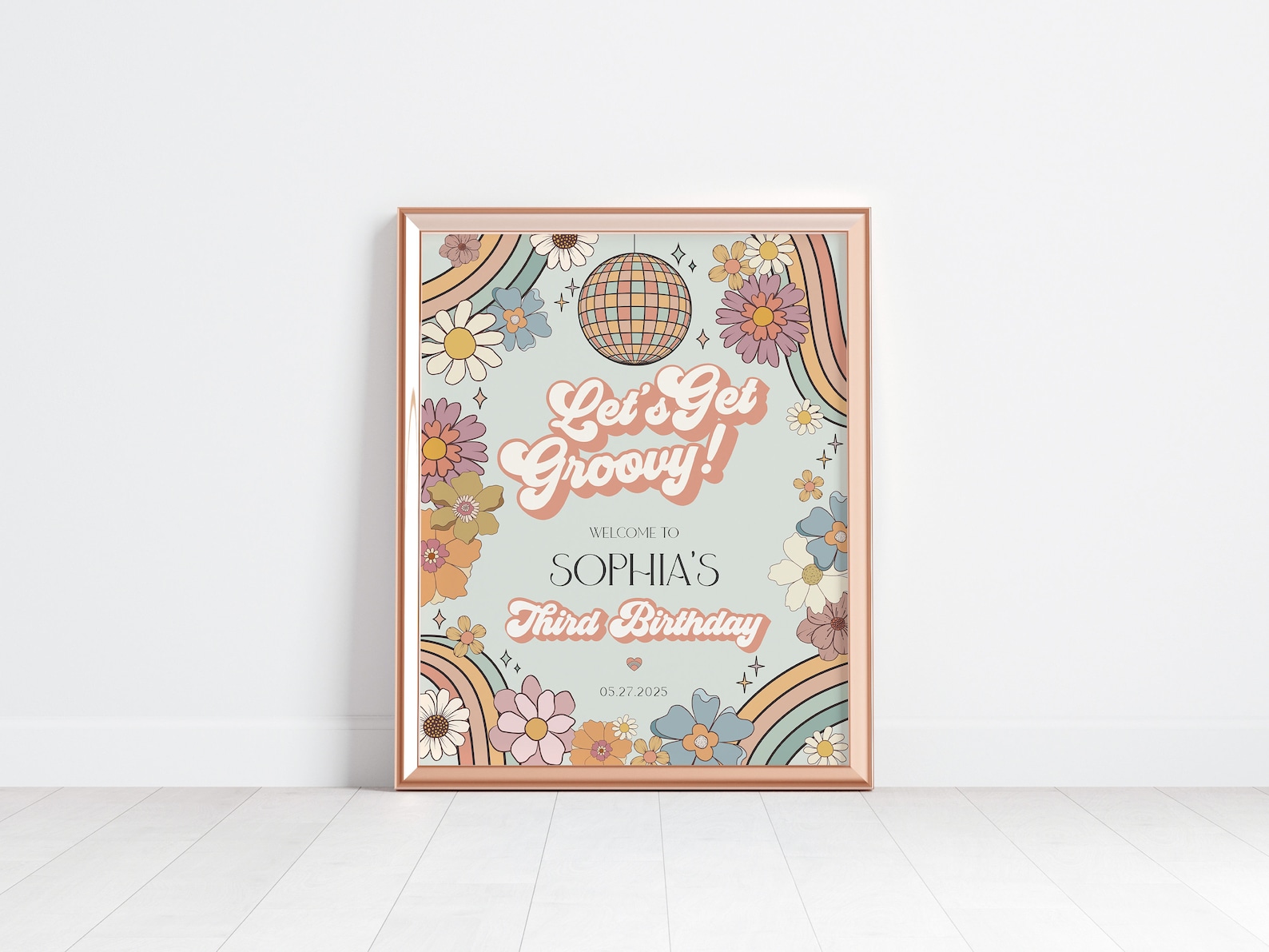 Groovy Floral Birthday Welcome Sign Template, Retro 70s Birthday ...