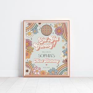 Groovy Floral Birthday Welcome Sign Template, Retro 70s Birthday ...