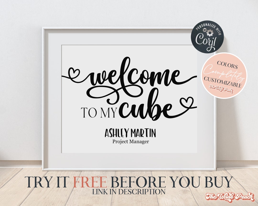 Welcome to My Cube Printable, Feminine Office Wall Decor for Women ...