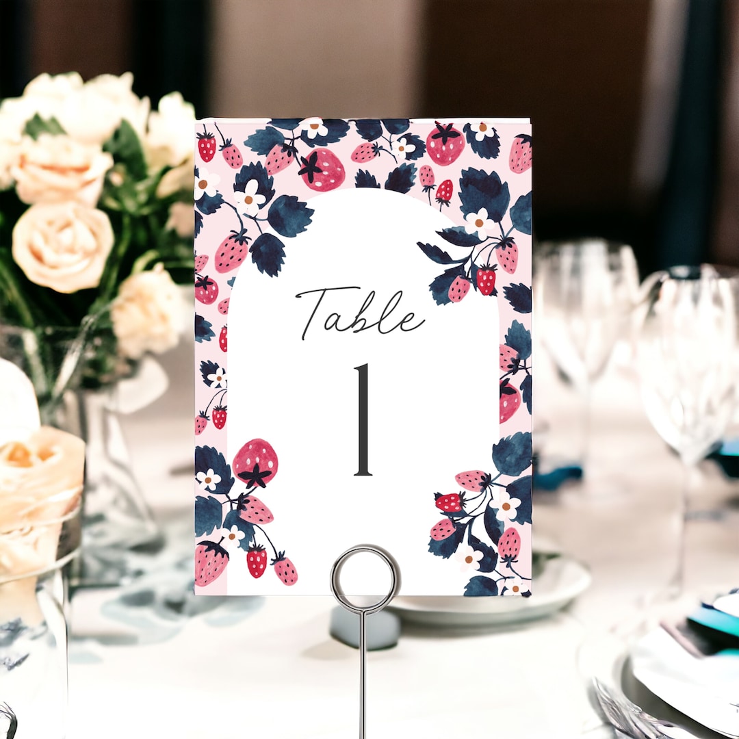 Pink Strawberry Banquet Table Number Cards Printable Template for Baby ...