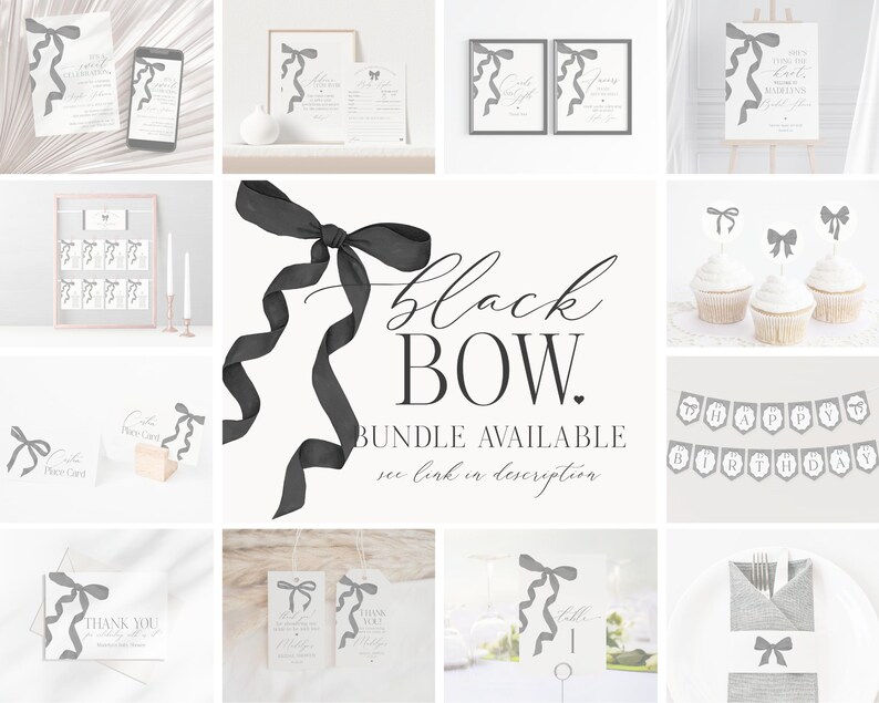 Black Bow Cards & Gifts and Favors Sign Printable Template, Preppy ...