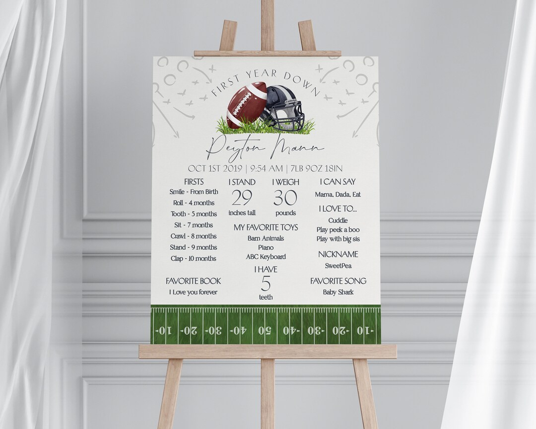 Football First Year Down Milestone Sign Printable Template, Little All ...
