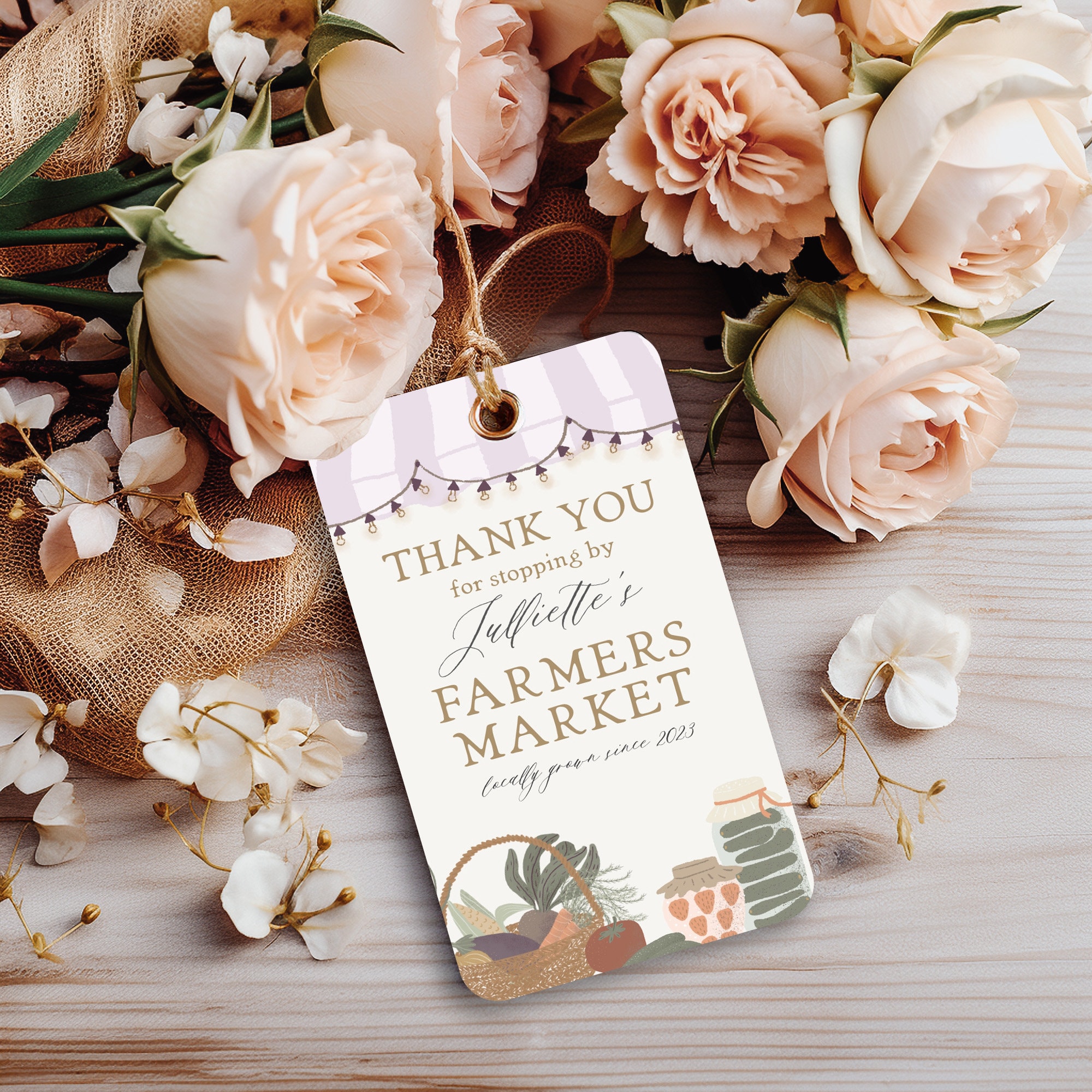 Pink Farmers Market Favor Tags Printable Template, Farm Fresh Party for ...