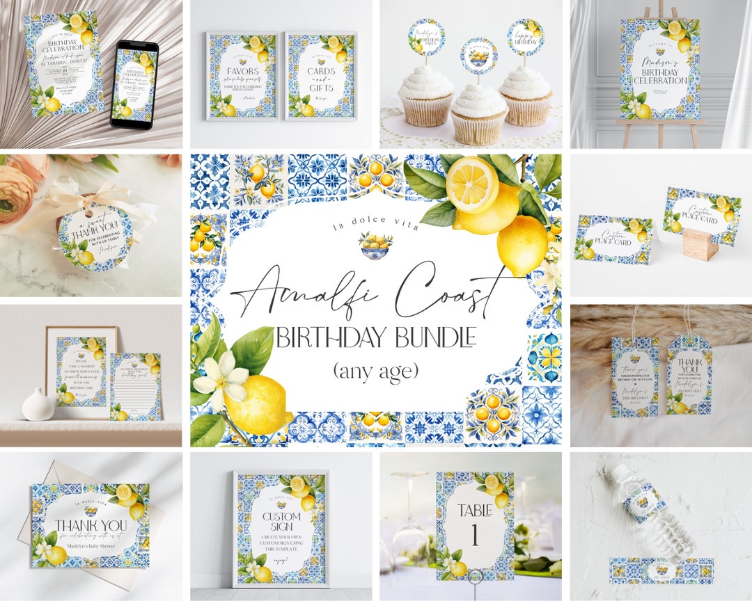 Amalfi Coast Birthday Bundle Printable Template, Citrus Mediterranean ...