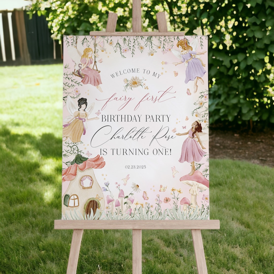Fairy First Birthday Welcome Sign Template, Enchanted Garden Fairytale ...