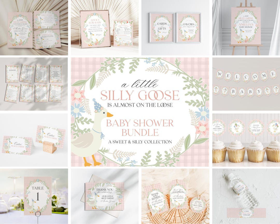 Pink Floral Silly Goose Baby Shower Bundle Printable Template, Little ...