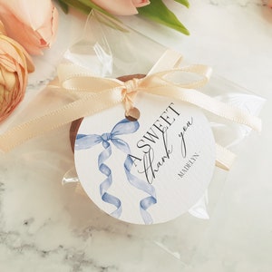 Blue Bow Baby Shower Favor Tags Printable Template, Fancy Coquette Bow ...