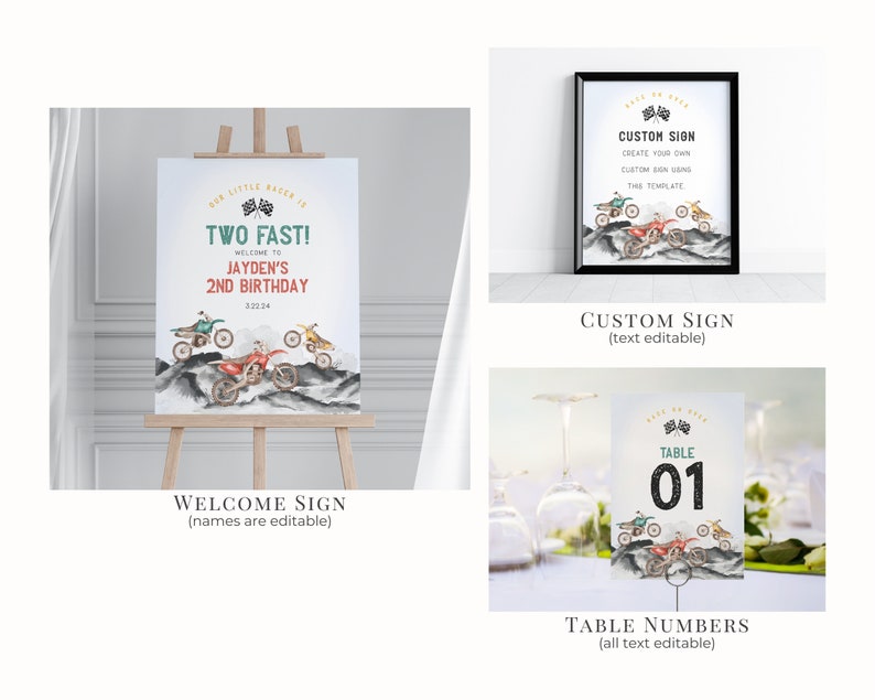Dirt Bike Two Fast Second Birthday Bundle Printable Template, Little ...