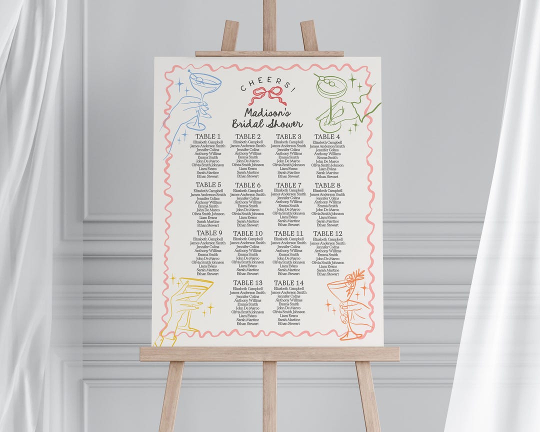 Cheers Colorful Cocktail Party Seating Chart Template, Retro Cocktail ...