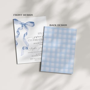 Blue Bow Birthday Invitation Printable Template, Fancy Coquette Bow ...