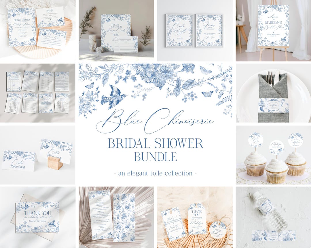 Blue Toile De Jouy Bridal Shower Printable Bundle, Something Blue ...