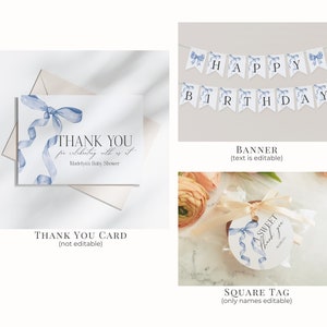 Blue Bow Birthday Bundle Printable Template, Fancy Coquette Bow Theme ...