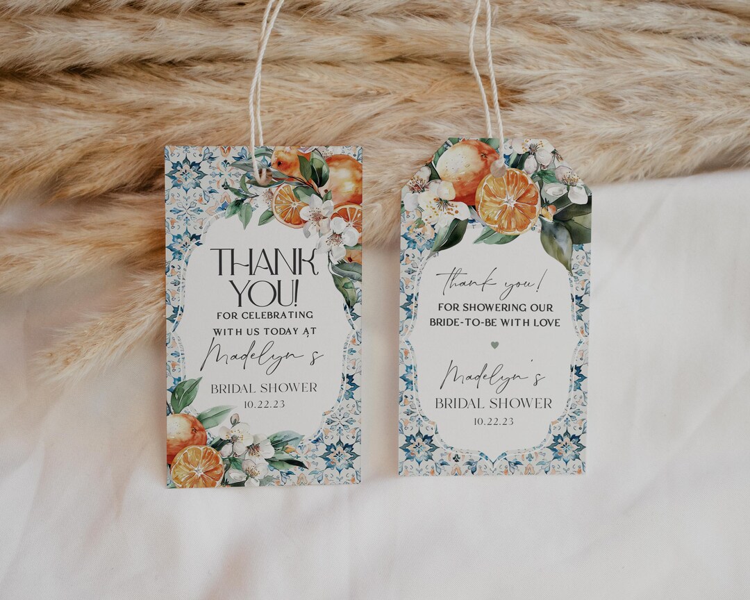Tuscany Tile Bridal Shower Favor Tags Printable Template, Orange Citrus ...