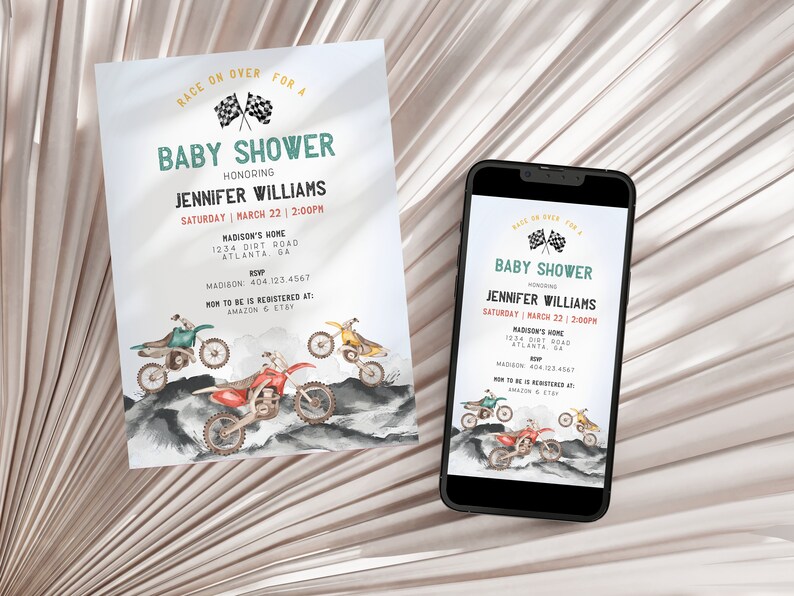 Dirt Bike Baby Shower Invitation Template, Race on Over Baby Shower for ...