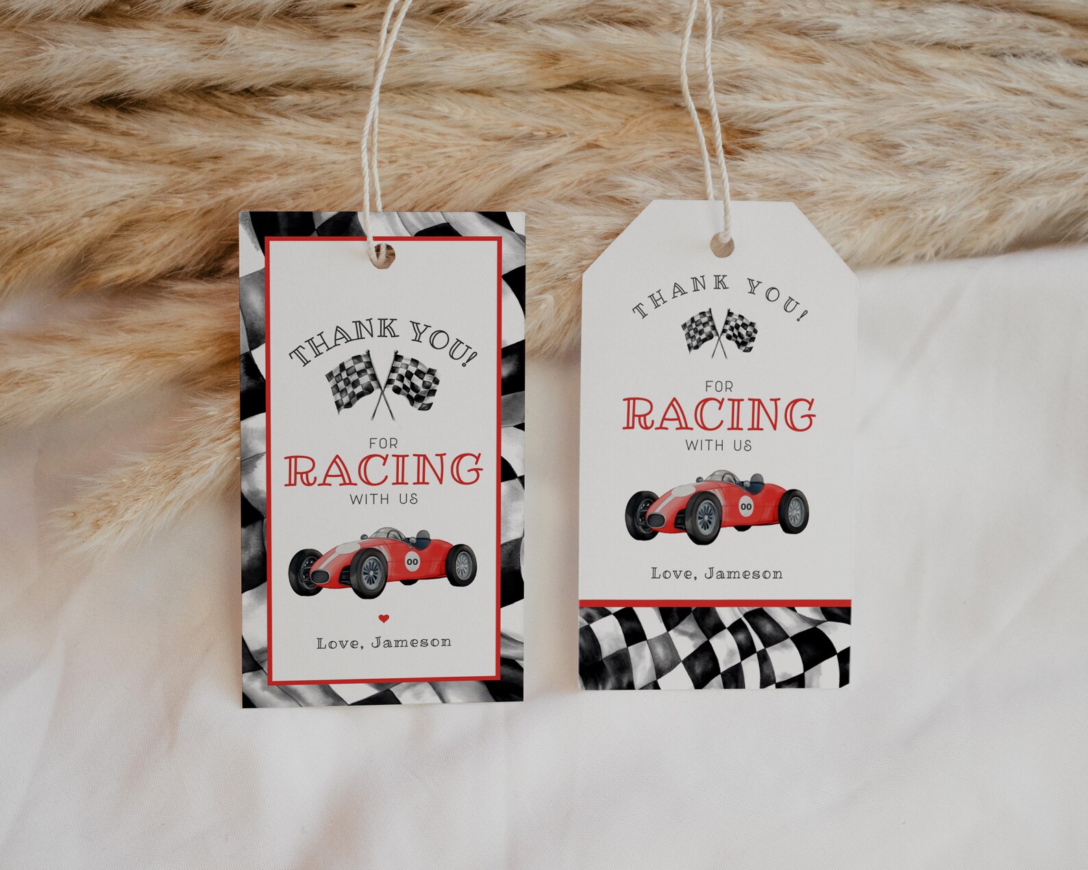 Red Race Car Baby Shower or Birthday Circle Favor Tags Printable ...