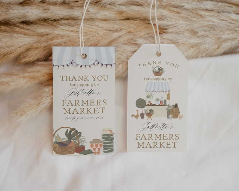 Blue Farmers Market Favor Tags Printable Template, Farm Fresh Party for ...