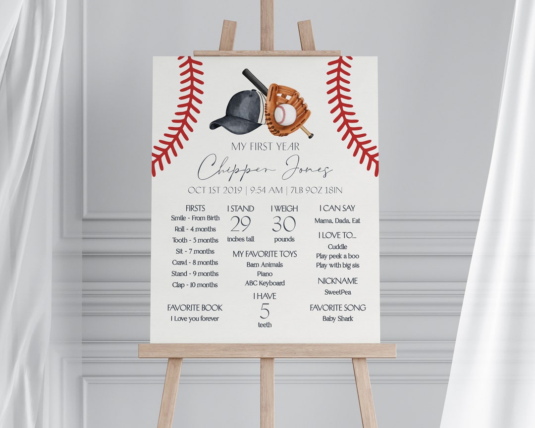Baseball First Year Milestone Sign Printable Template, Little Rookie ...
