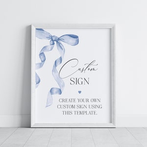 Blue Bow Custom Sign Printable Party Decor for Baby or Bridal Shower ...