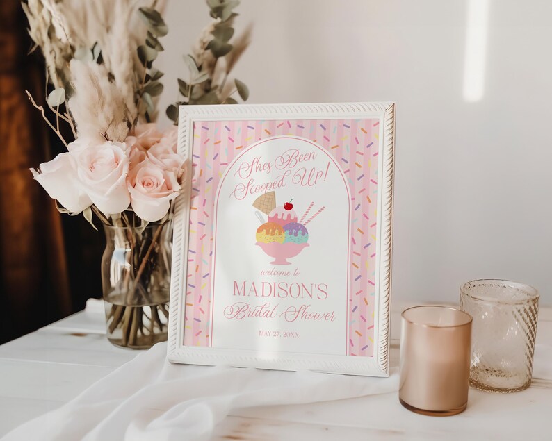 Ice Cream Sundae Bridal Shower Welcome Sign Printable Template, She’s ...