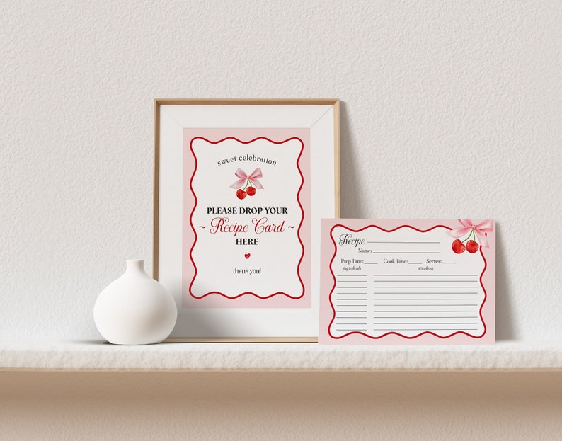 Cherry Sweet Recipe Card Printable Template for Bridal Shower, Cherry ...