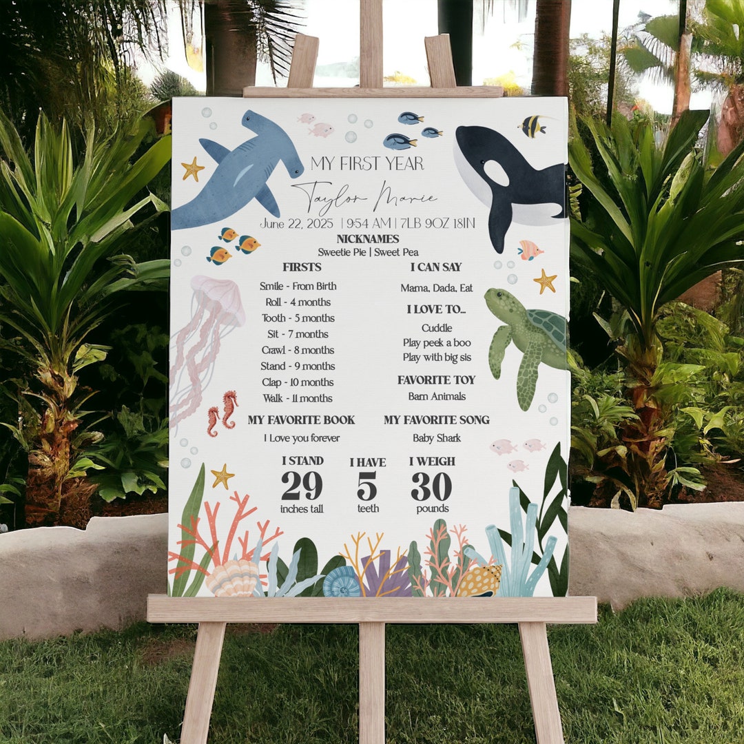 One-der the Sea First Year Milestone Sign Printable Template, Under the ...
