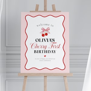 Cherry Sweet 1st Birthday Welcome Sign Printable Template, Cherry on ...