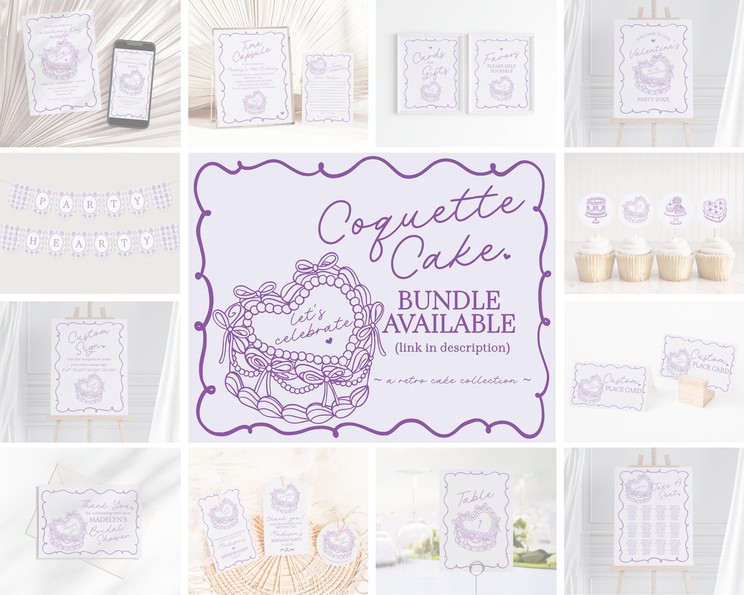 Purple Retro Heart Cake Seating Chart Cards Template, Birthday Lavender ...
