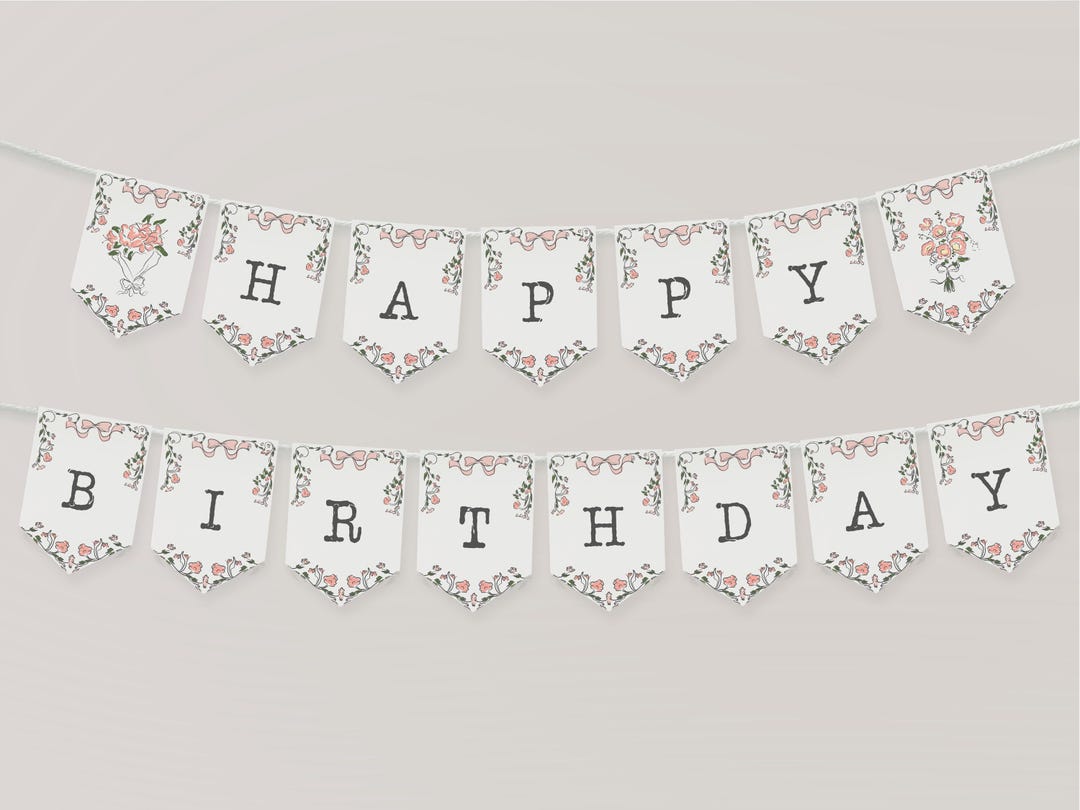 Pink Flower Market Happy Birthday Banner Template, Little Wildflower ...
