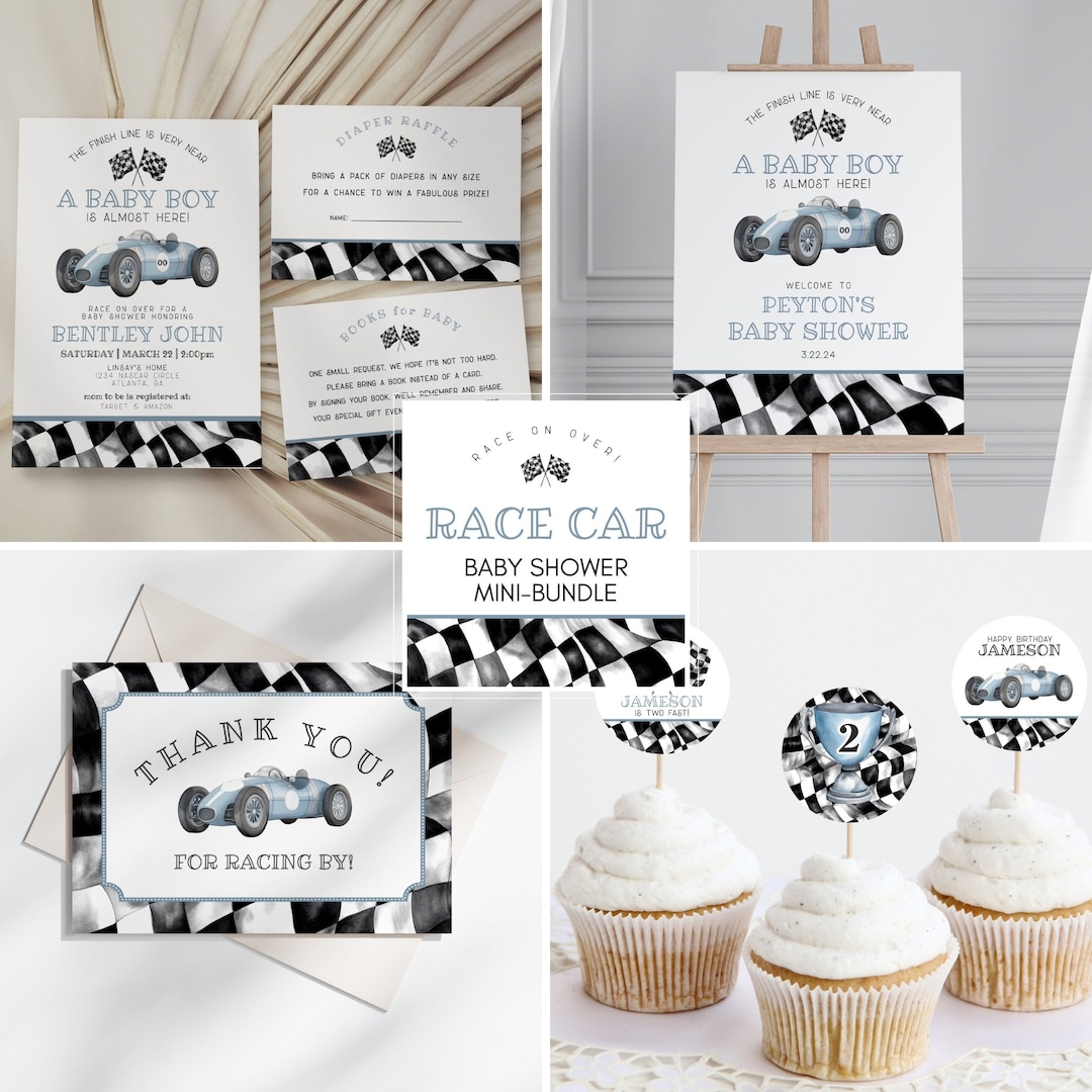 Blue Race Car Baby Shower Mini Bundle Template, Digital Files for Baby ...