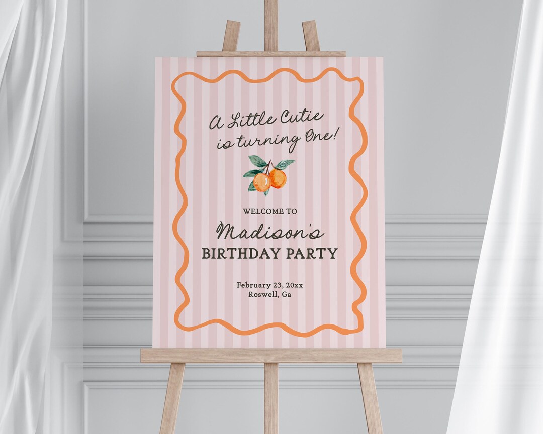 Pink Little Cutie Birthday Welcome Sign Template, Pastel Citrus Bday ...