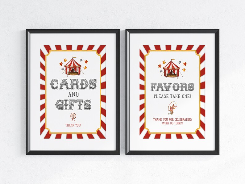 Circus Cards and Gifts Sign and Favors Sign Printable Template for ...