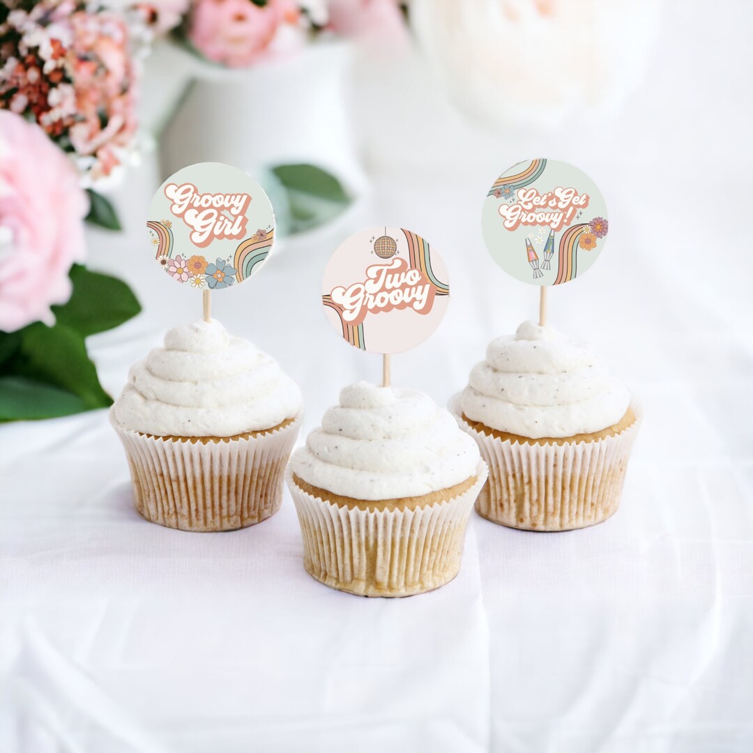 Two Groovy Floral 2nd Birthday Cupcake Toppers Printable Template, Boho ...