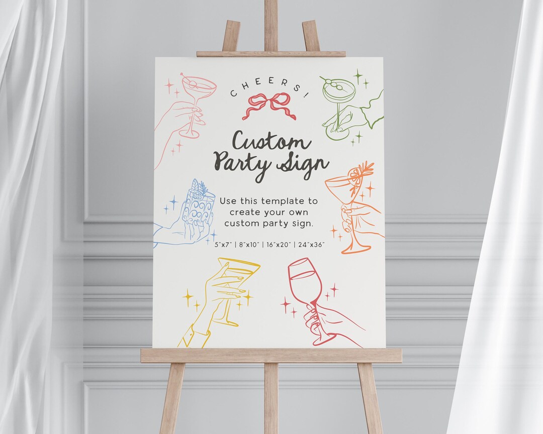 Cheers Colorful Cocktail Party Custom Sign Template, Retro Cocktail ...