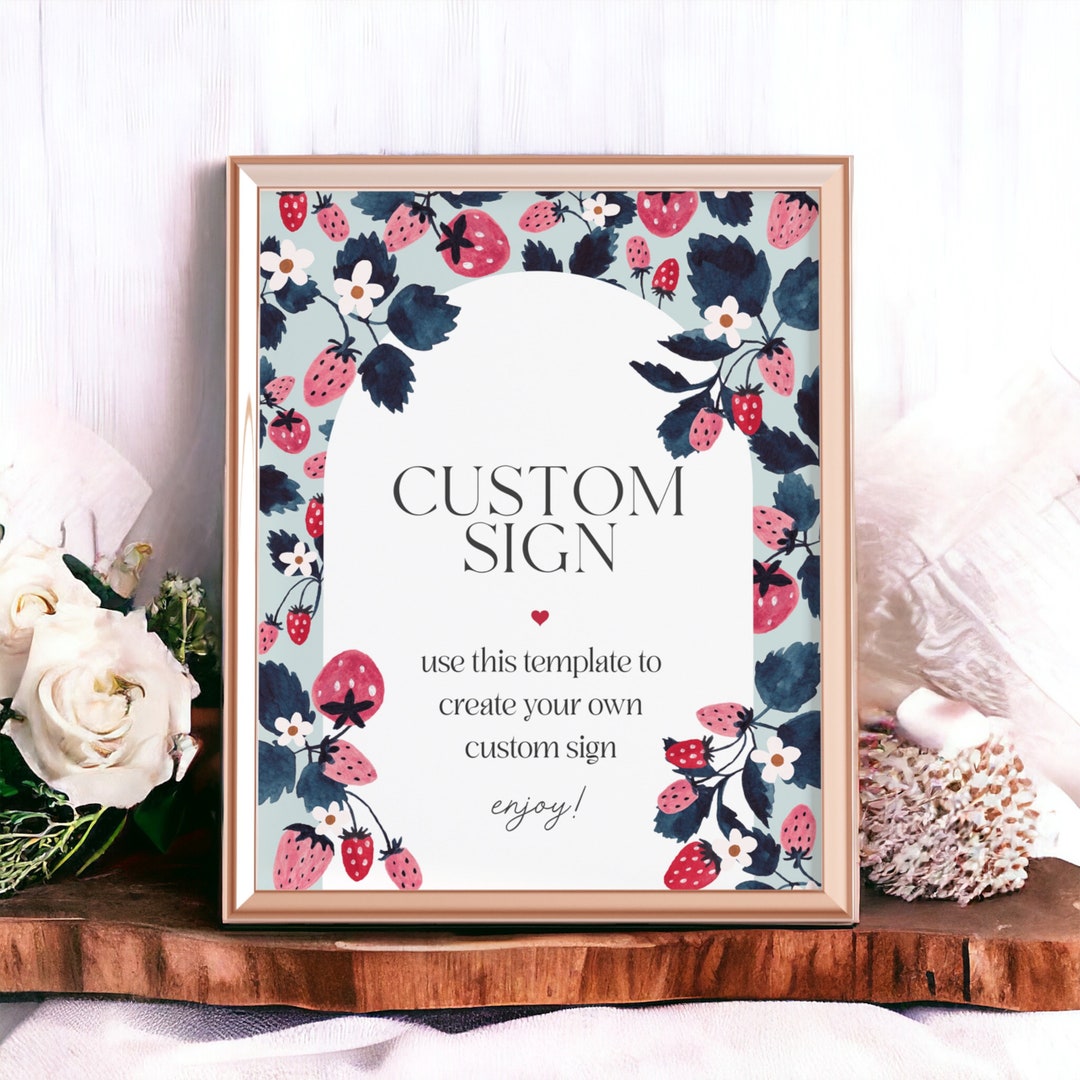 Mint Strawberry Custom Sign Printable Party Decor for Baby Shower or ...