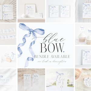 Blue Bow Baby Shower Favor Tags Printable Template, Fancy Coquette Bow ...