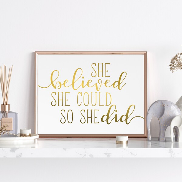 She Believed She Could so She Did Wall Art - Etsy