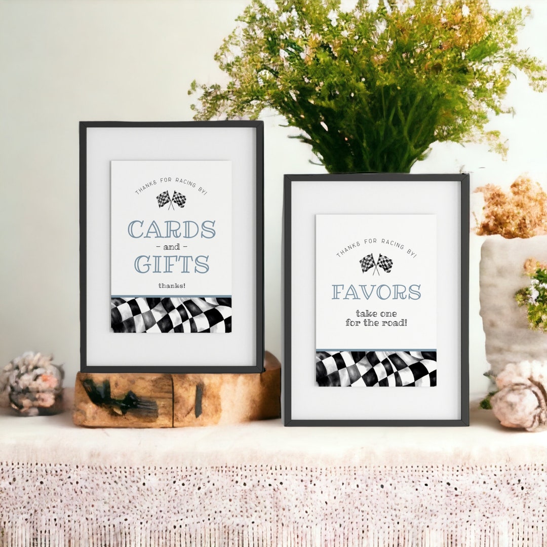 Blue Race Car Cards and Gifts Sign and Favors Sign Instant Download ...