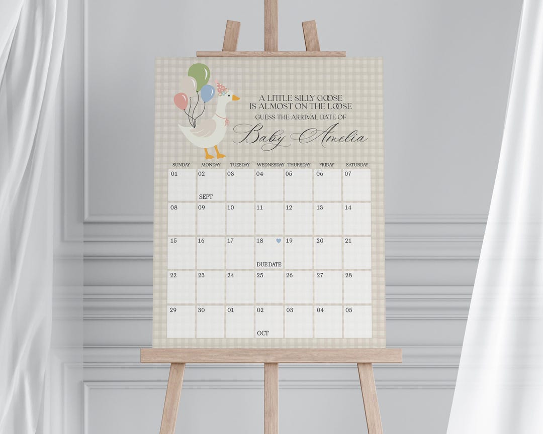 Beige Floral Silly Goose Baby Shower Guess the Date Game Template ...
